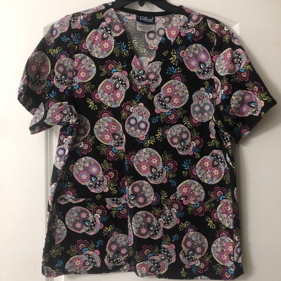 Tafford | Tops | Womens Sugar Skull Scrub Top | Poshmark